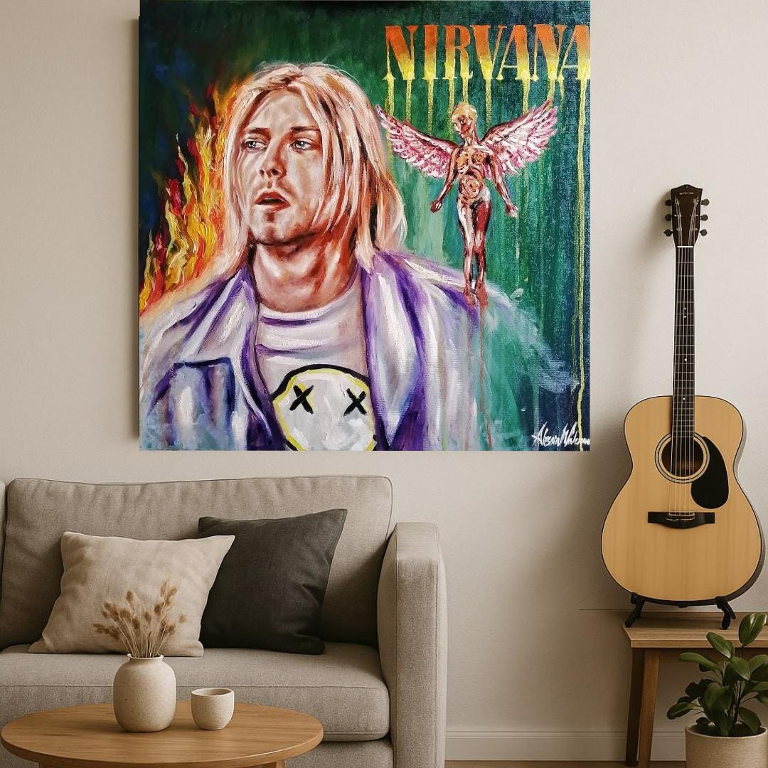 Kurt Cobain Oil Painting | Nirvana Portrait | Original Rock Art | One ...