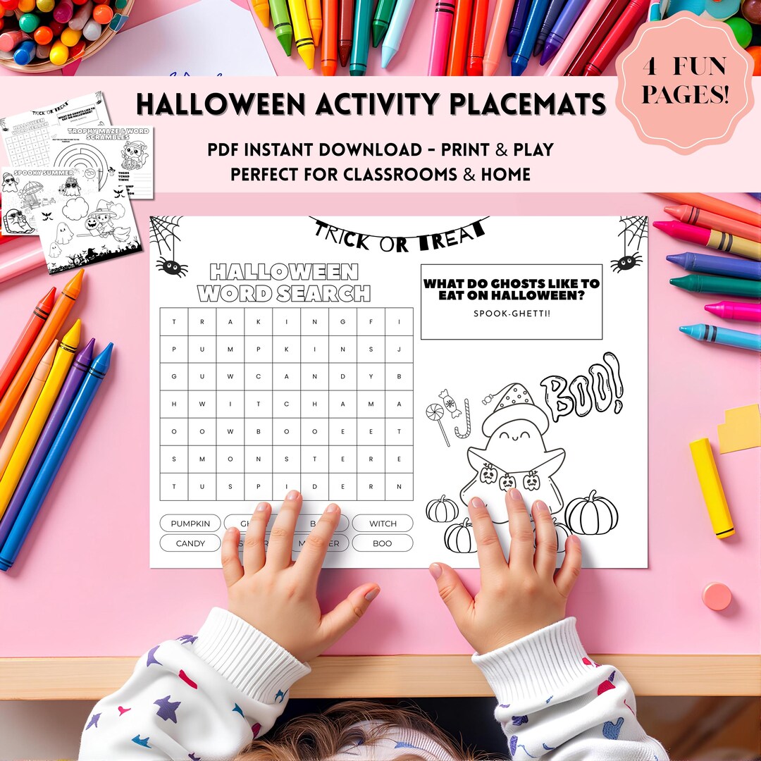 Halloween Activity Placemat: Printable Games & Coloring Pages (PDF ...