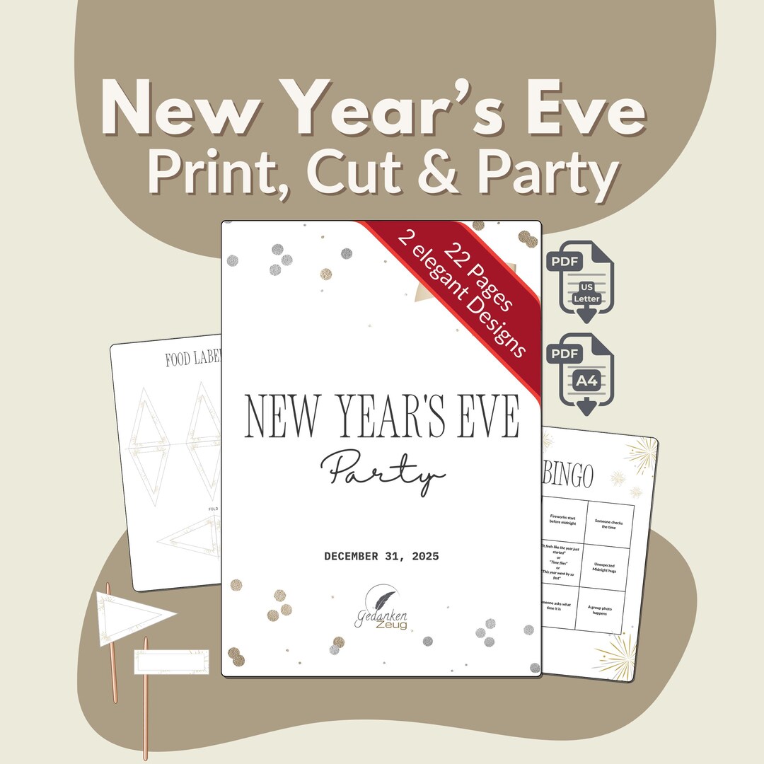 New Year’s Eve Party Set Printable | Table Decor, Games, Buffet Labels ...