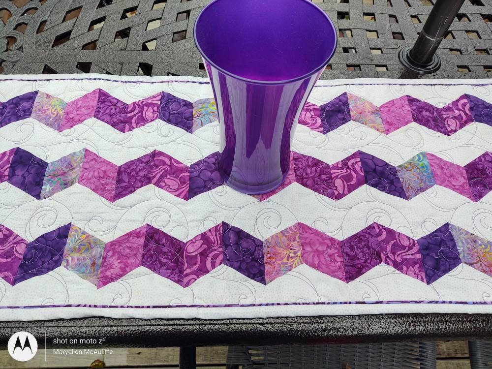 Purple Quilted Scrappy Seaside Zig Zag Table Runner Island Batik 15 X 41 In - Etsy
