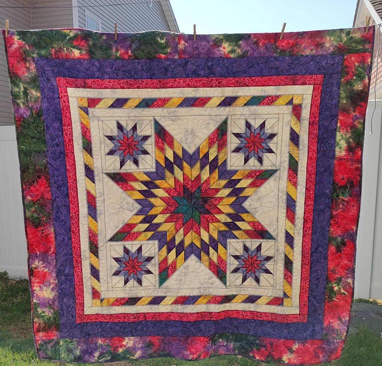 Radiant Star Full Twin Quilt Batik 78" Sq - Etsy