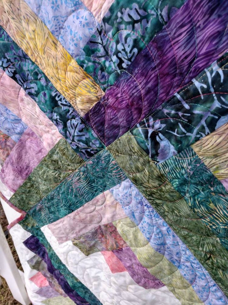 Log Cabin Batik Scrappy Quilted Table Runner Bed Runner Quiltsyhandmade ...