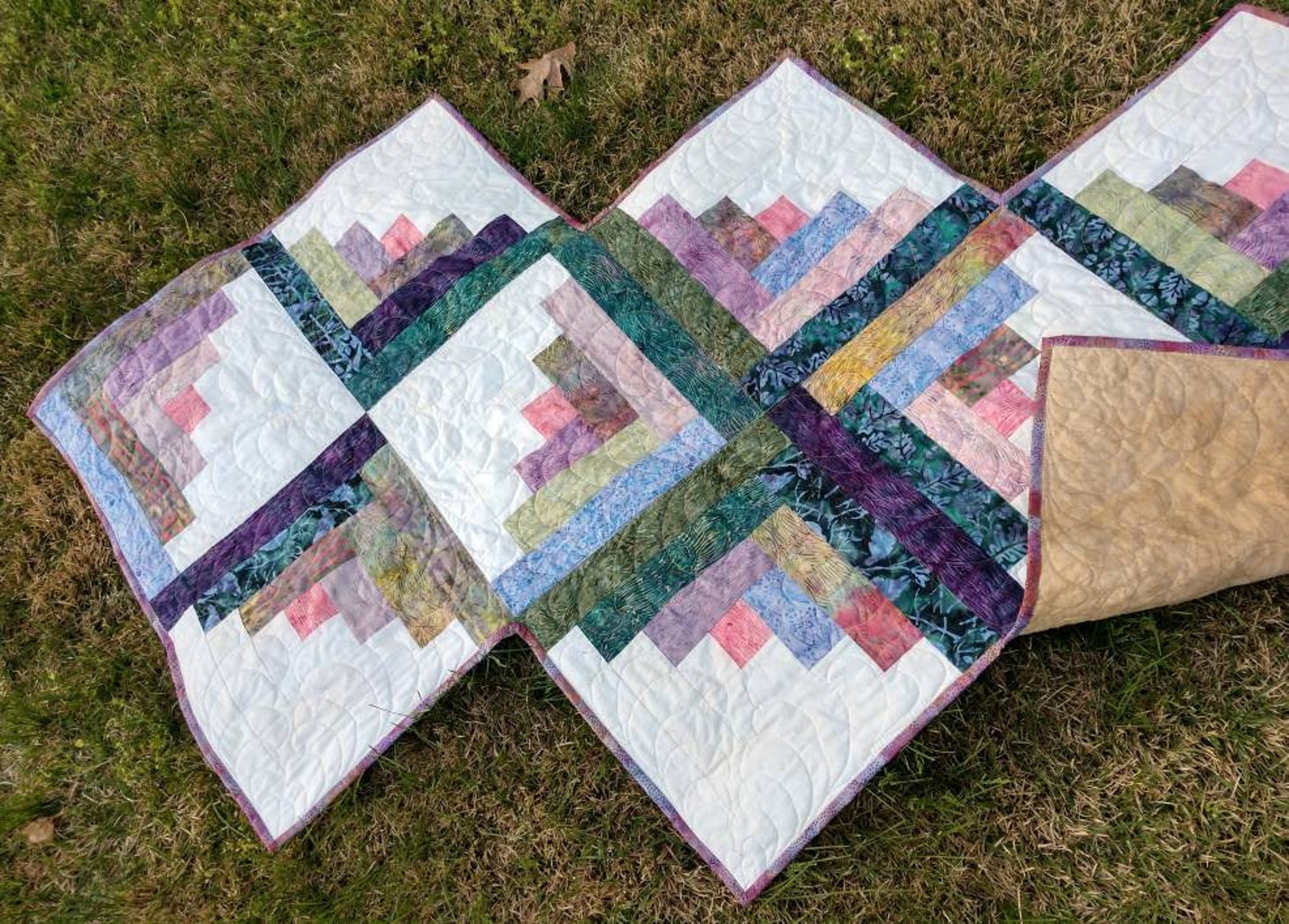 Log Cabin Batik Scrappy Quilted Table Runner Bed Runner Quiltsyhandmade ...