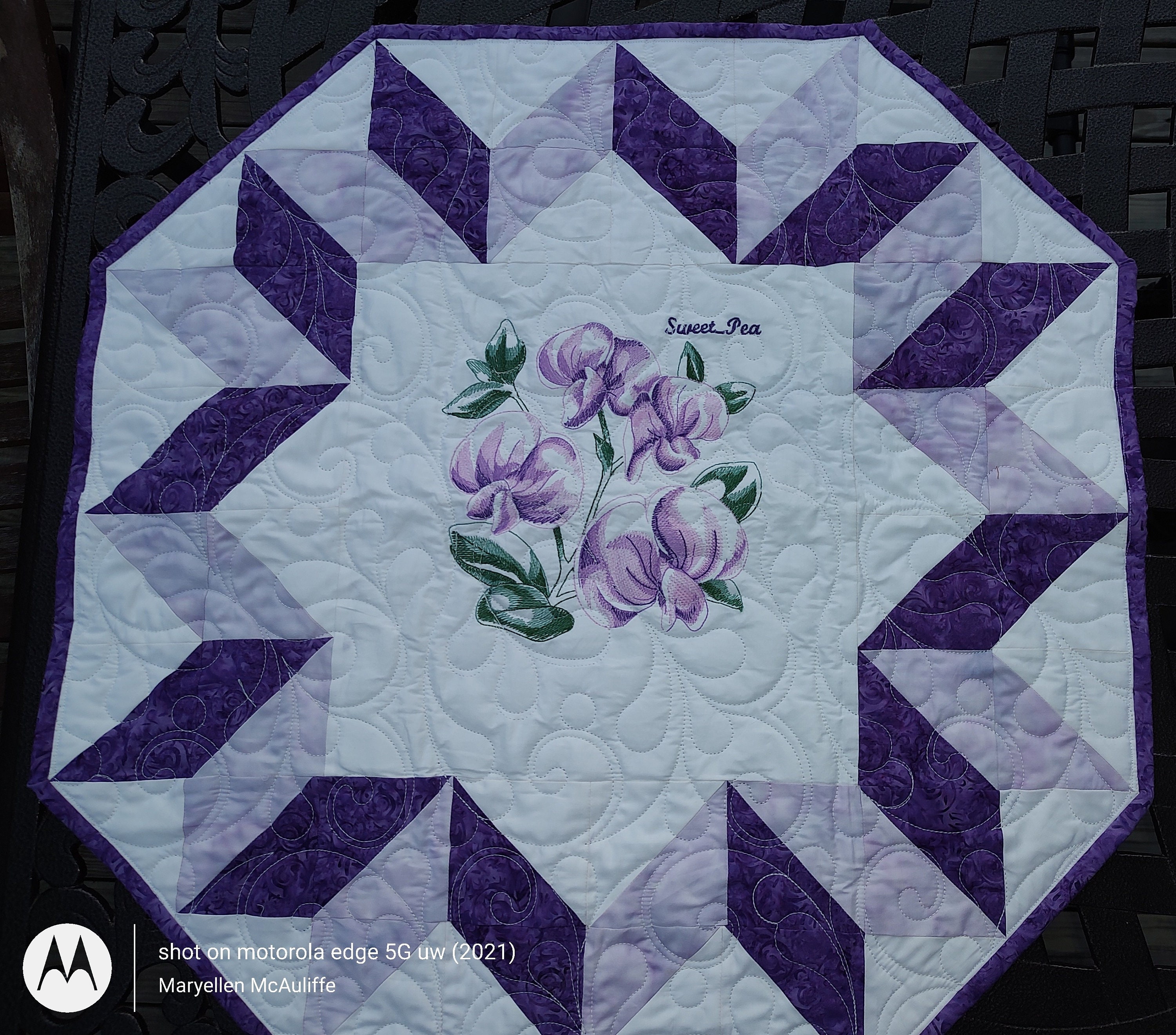 Sweet Pea Embroidered Table Topper Purple Lavender White - Etsy