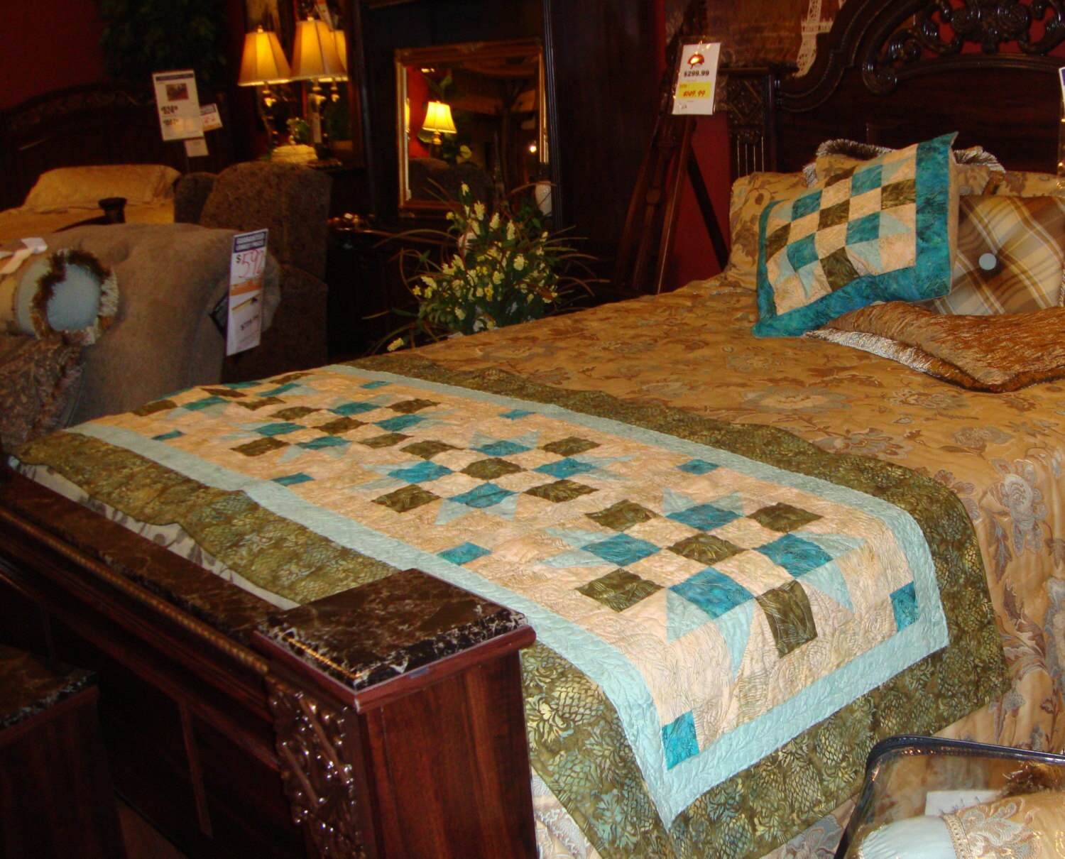 Batik Quilted Bed Runner Table Runner Pillow Cover SET of 2 - Etsy