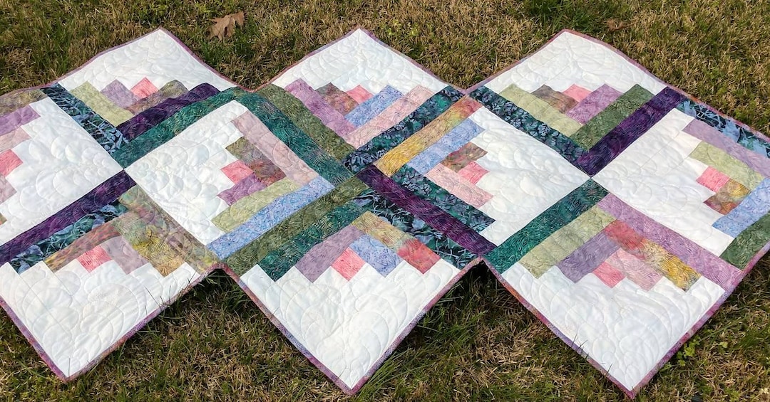 Log Cabin Batik Scrappy Quilted Table Runner Bed Runner Quiltsyhandmade ...