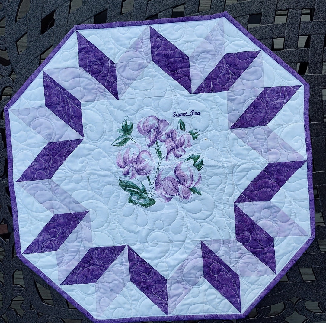 Sweet Pea Embroidered Table Topper Purple Lavender White - Etsy