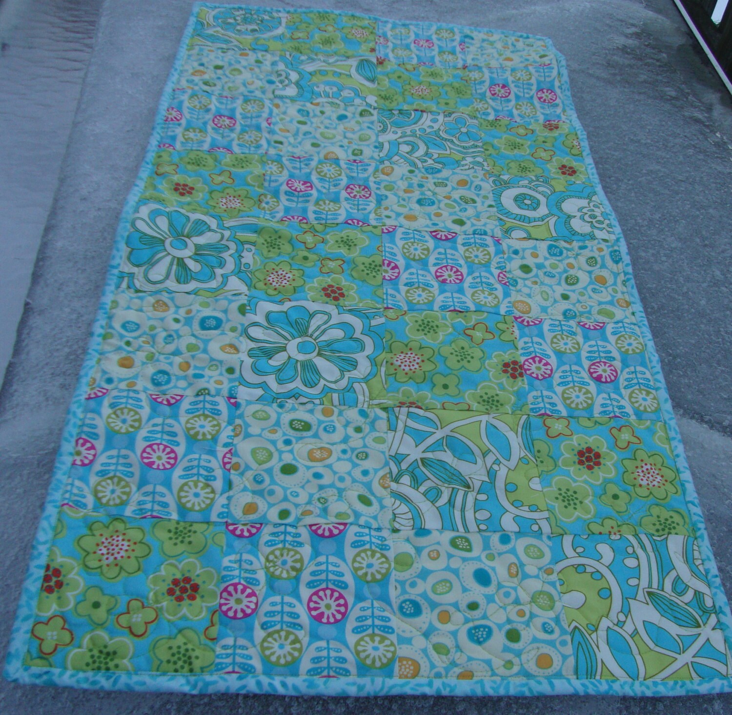 Quilted Table Topper Runner Park Slope Aqua Lime Cream - Etsy