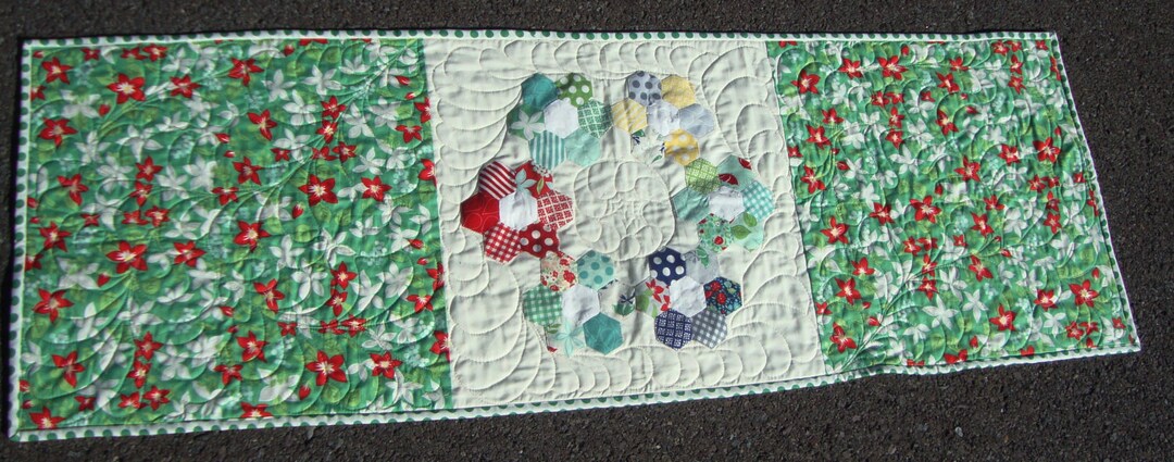 Table Runner With Hexagon Flower Center April Showers by Bonnie and ...