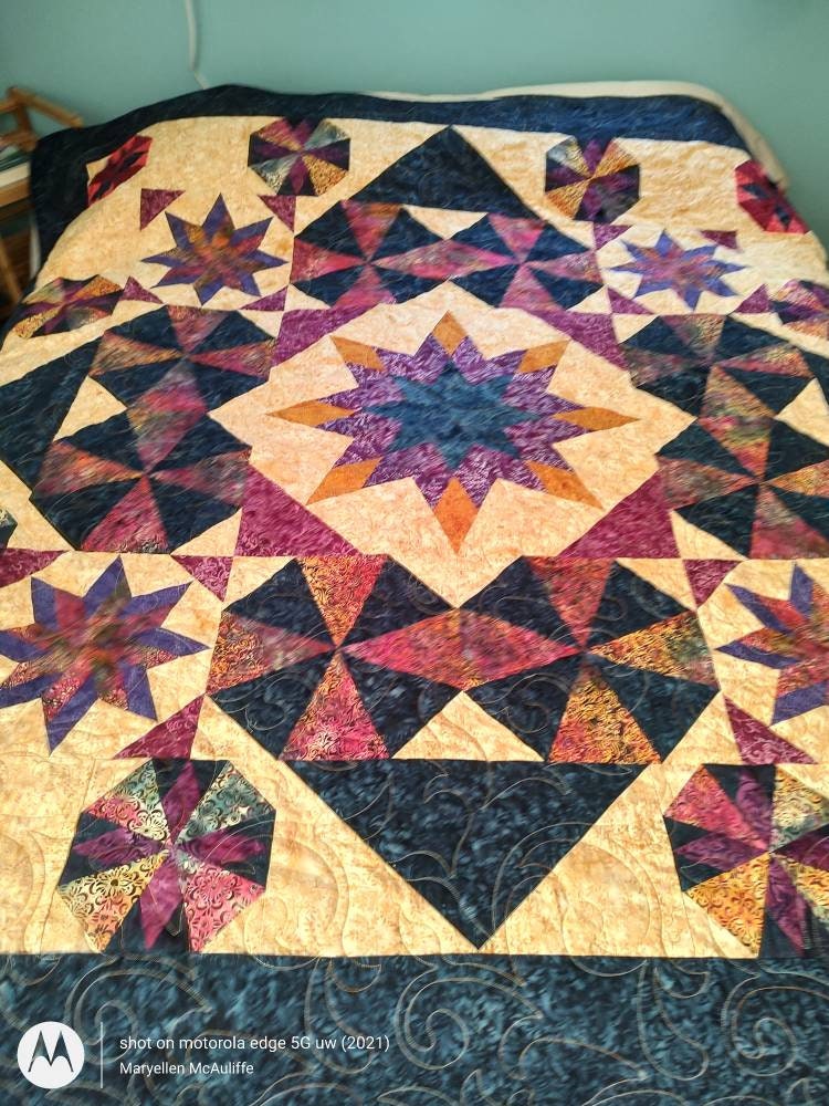 Midnight Galaxy Quilt Stars Batik Full 76in Square - Etsy