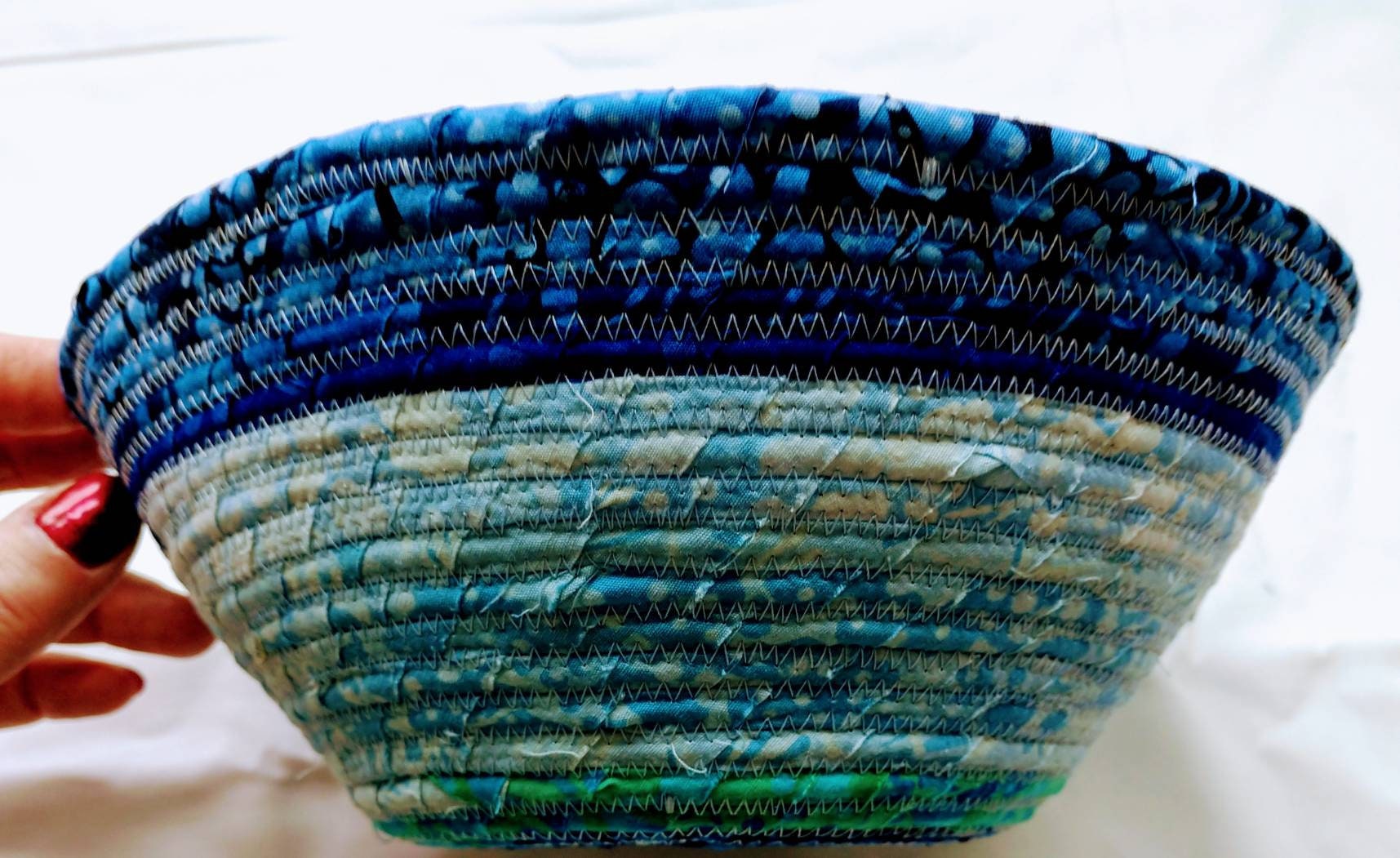 Blue Batik Clothesline Bowl Basket Quiltsy Handmade Cotton - Etsy