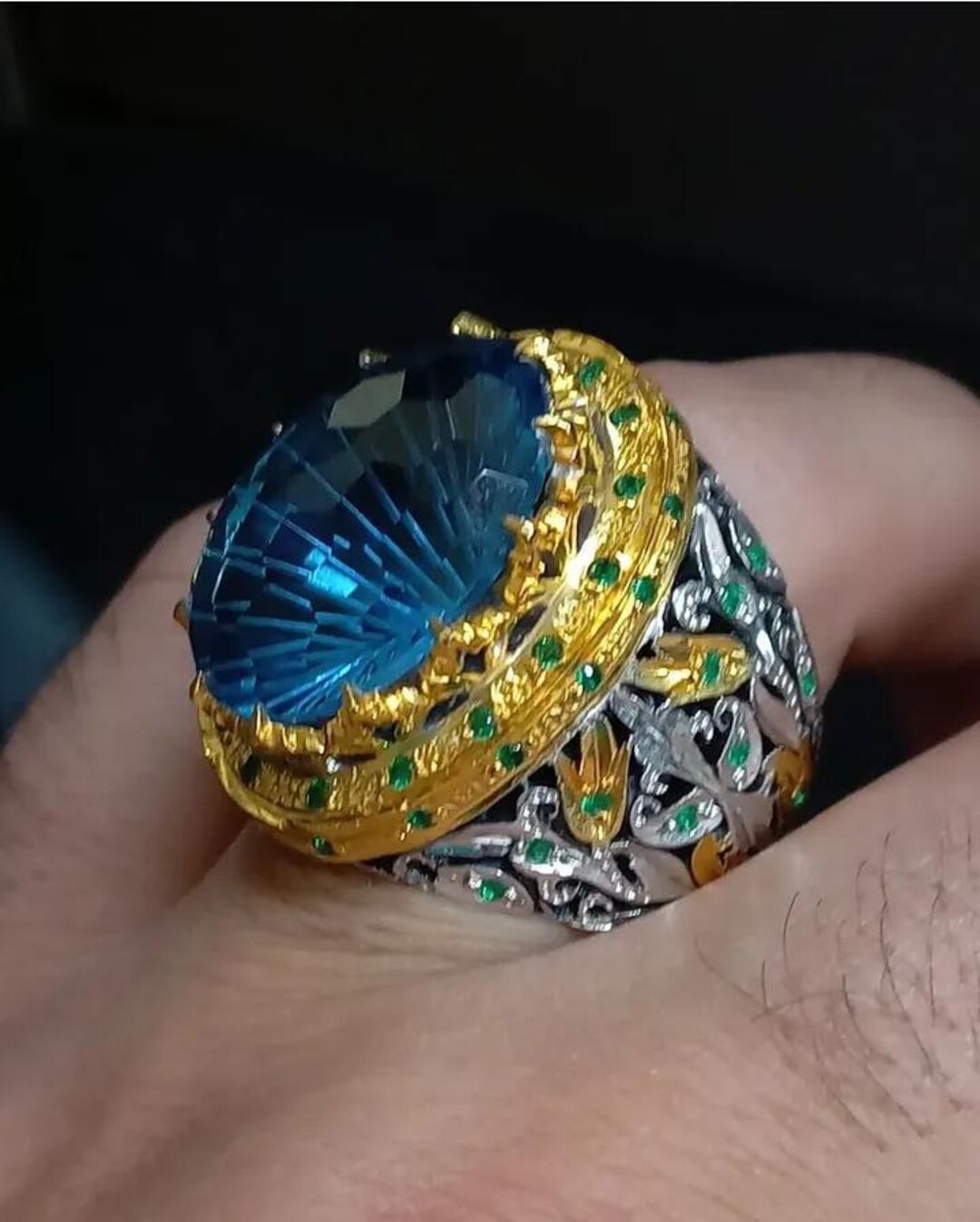 Original Princess Cut London Blue Topaz Ring for Men Handmade Ring for ...