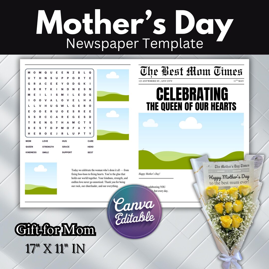 Editable Mother's Day Newspaper Template, Personalized Mother's Day ...