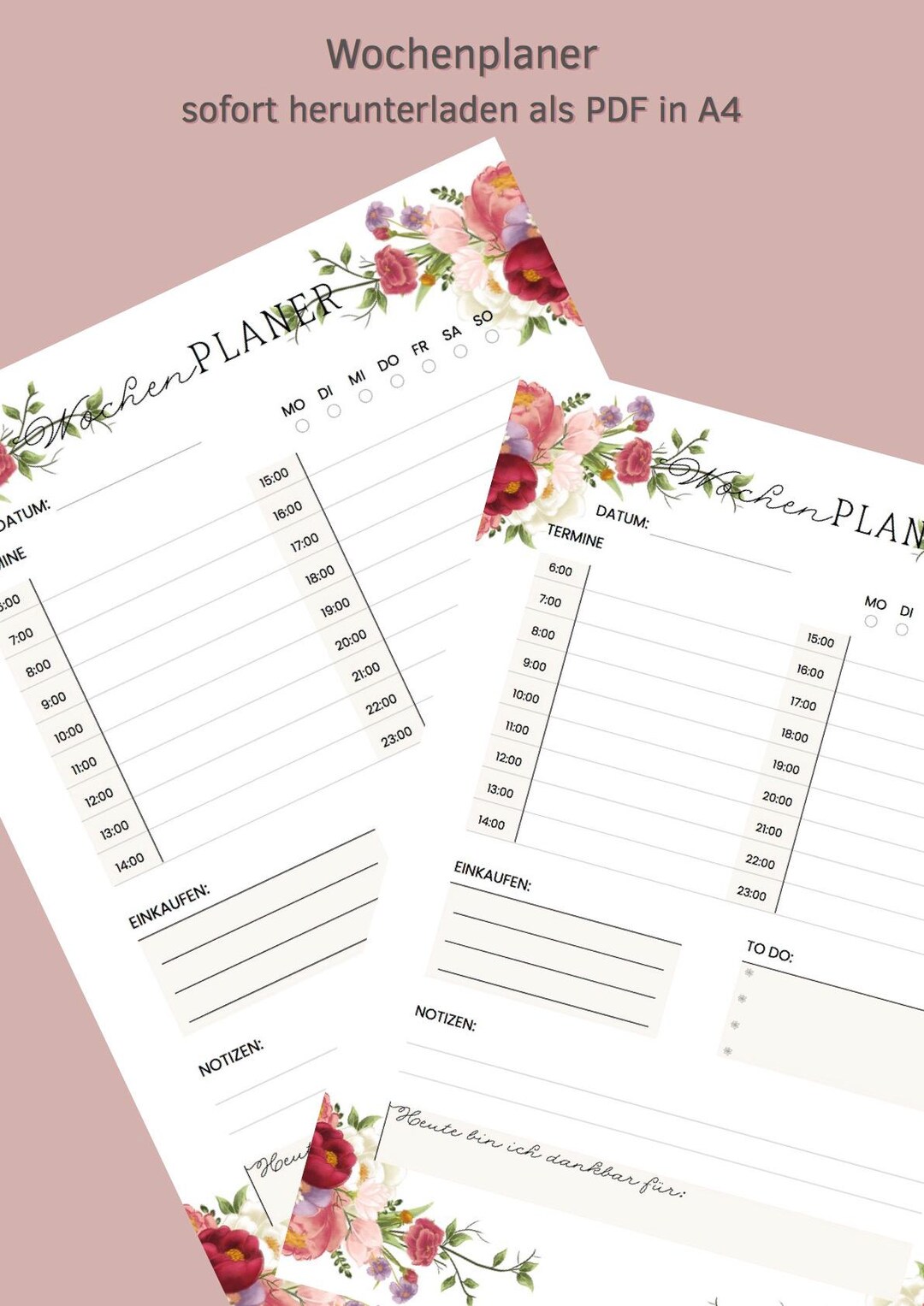 Digital Weekly Planner as PDF in DIN A4 / Daily Planner Print ...
