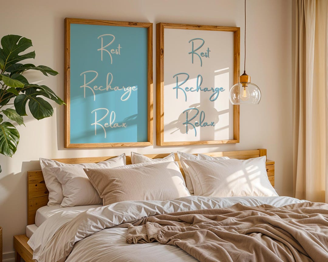 Set of 2 Rest Recharge Relax Printable Wall Art Prints | Minimalist ...