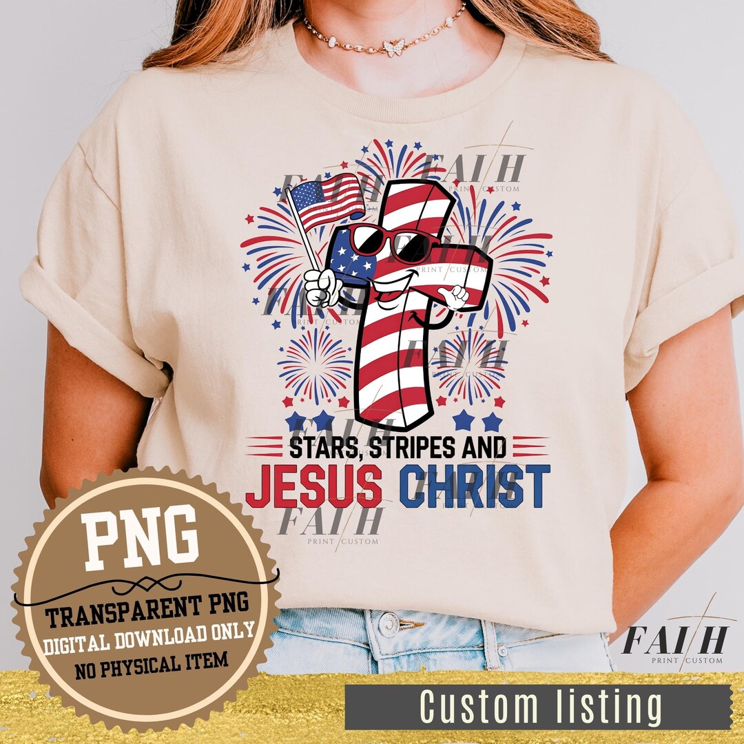 Personalized Stars and Stripes and Jesus Christ PNG, Groovy Retro 4th ...