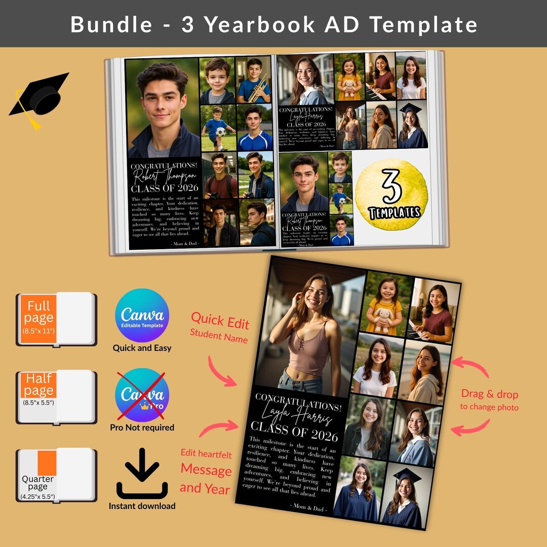 Bundle Senior Yearbook Ad Template, Full Page Yearbook for Girl, High ...