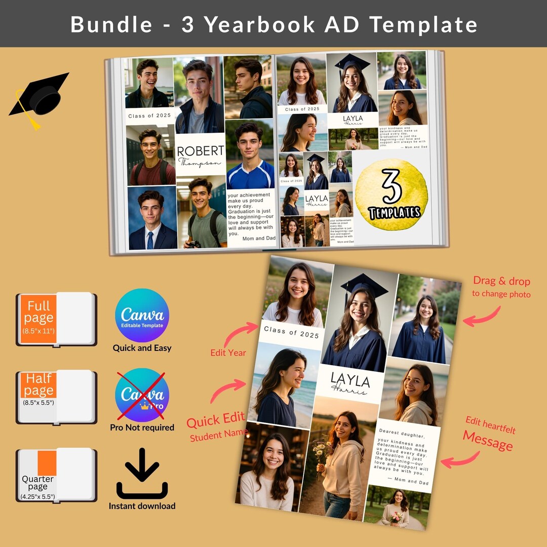 Bundle Senior Yearbook Ad Template, Full Page Yearbook for Girl, High ...