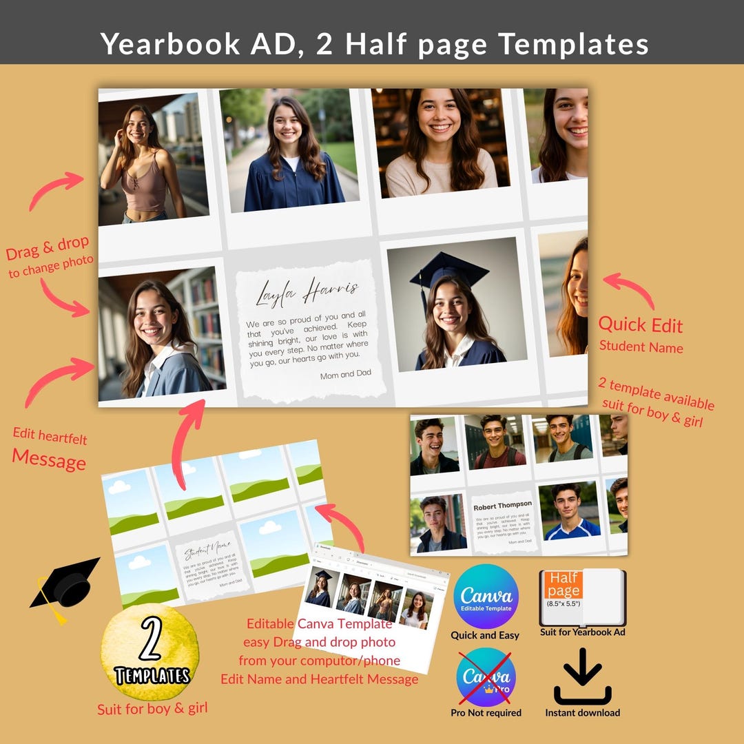 Senior Yearbook Ad Template Half Page, Boy Girl Senior Ad Template ...