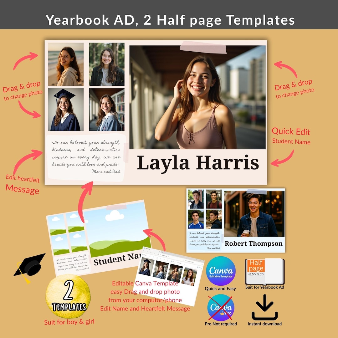 Senior Yearbook Ad Template Half Page, Boy Girl Senior Ad Template ...