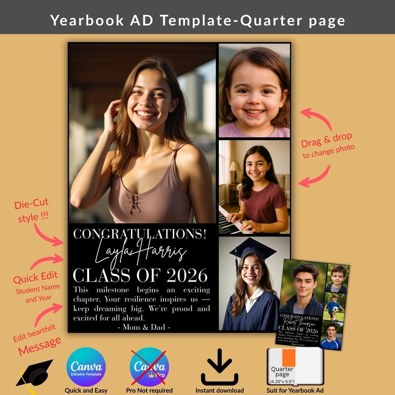 Senior Yearbook Ad Template, Quarter Page Yearbook for Girl, High ...