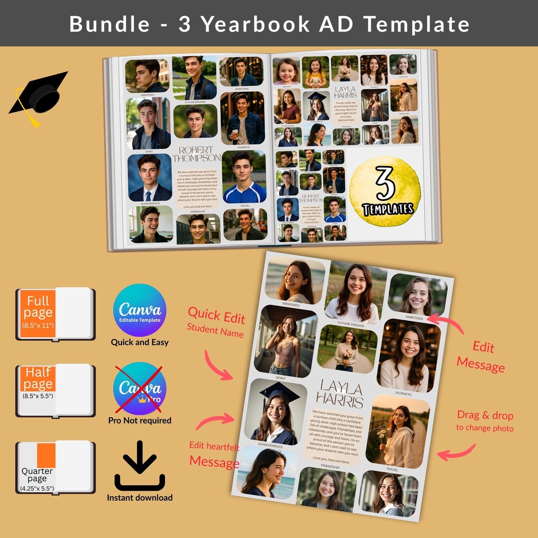 Bundle Senior Yearbook Ad Template, Full Page Yearbook for Girl, High ...