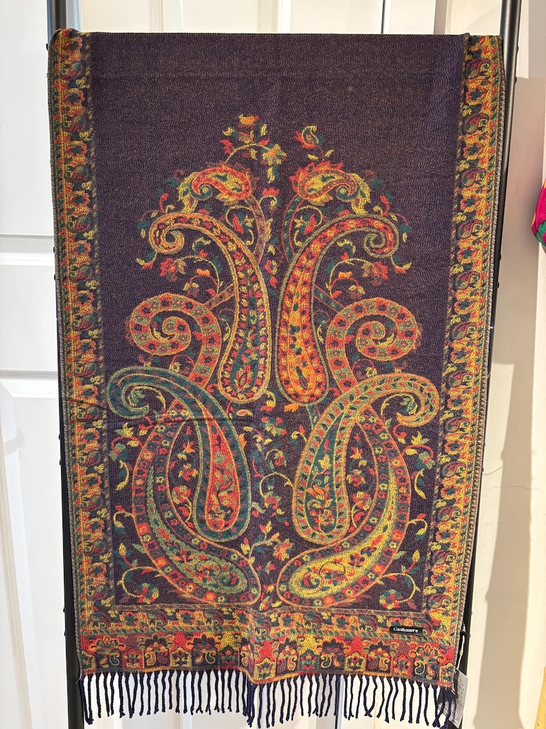 Cashmere Wool Paisley Winter Scarf: Fair Trade Embroidered Himalayan ...