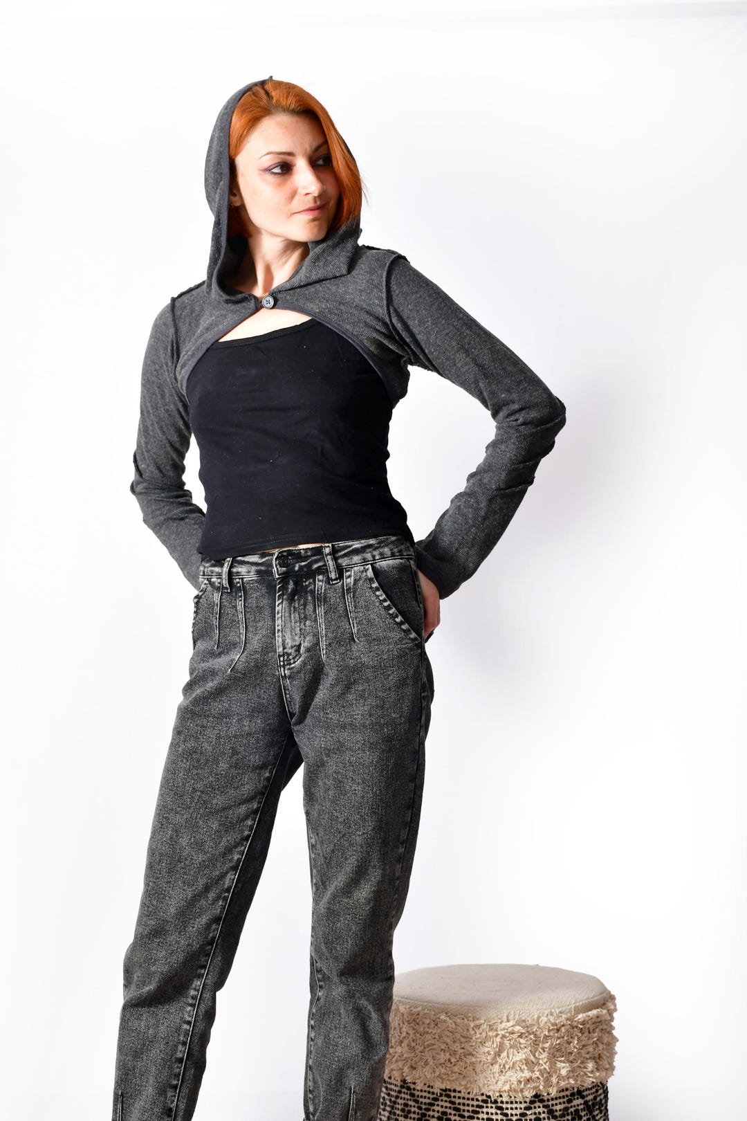 Hooded Crop Bolero, Steampunk Rave Shrug, Thumb Hole Sleeves Cardigan ...