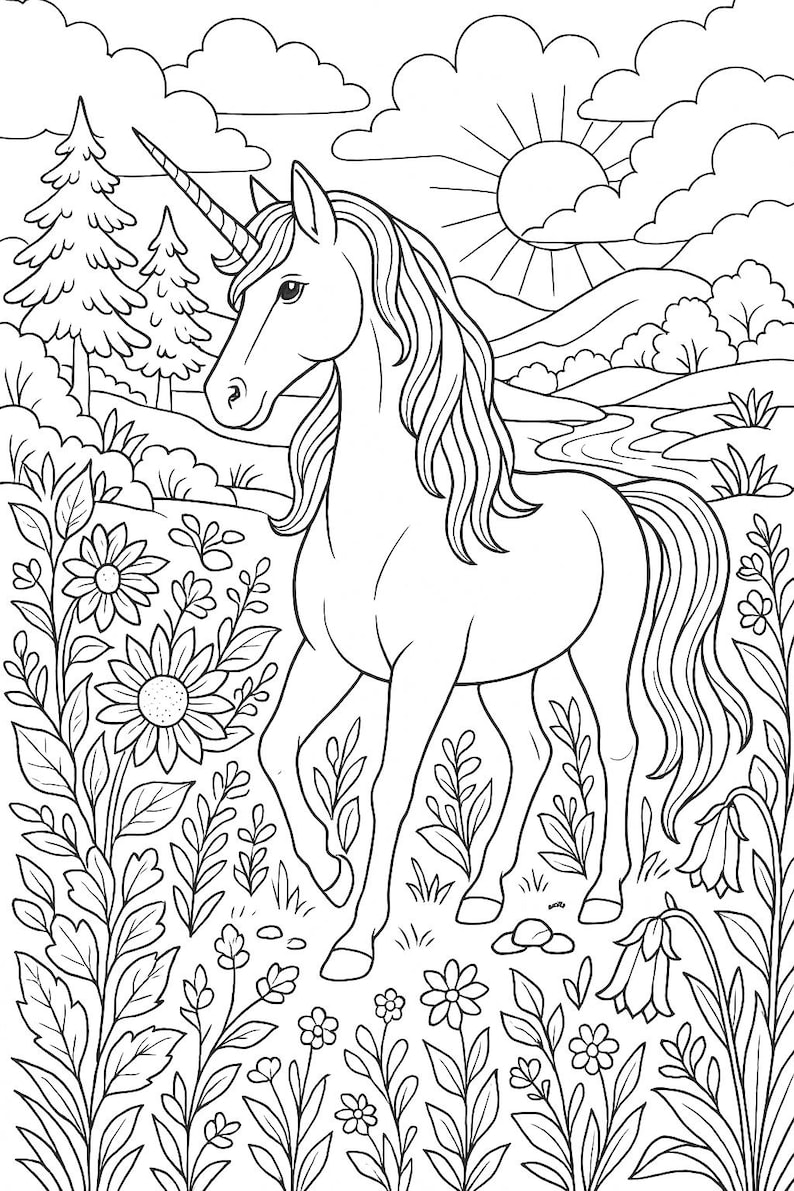 Mystical Unicorn Coloring Pages (2 Pages) – A4 Printable Coloring Page ...
