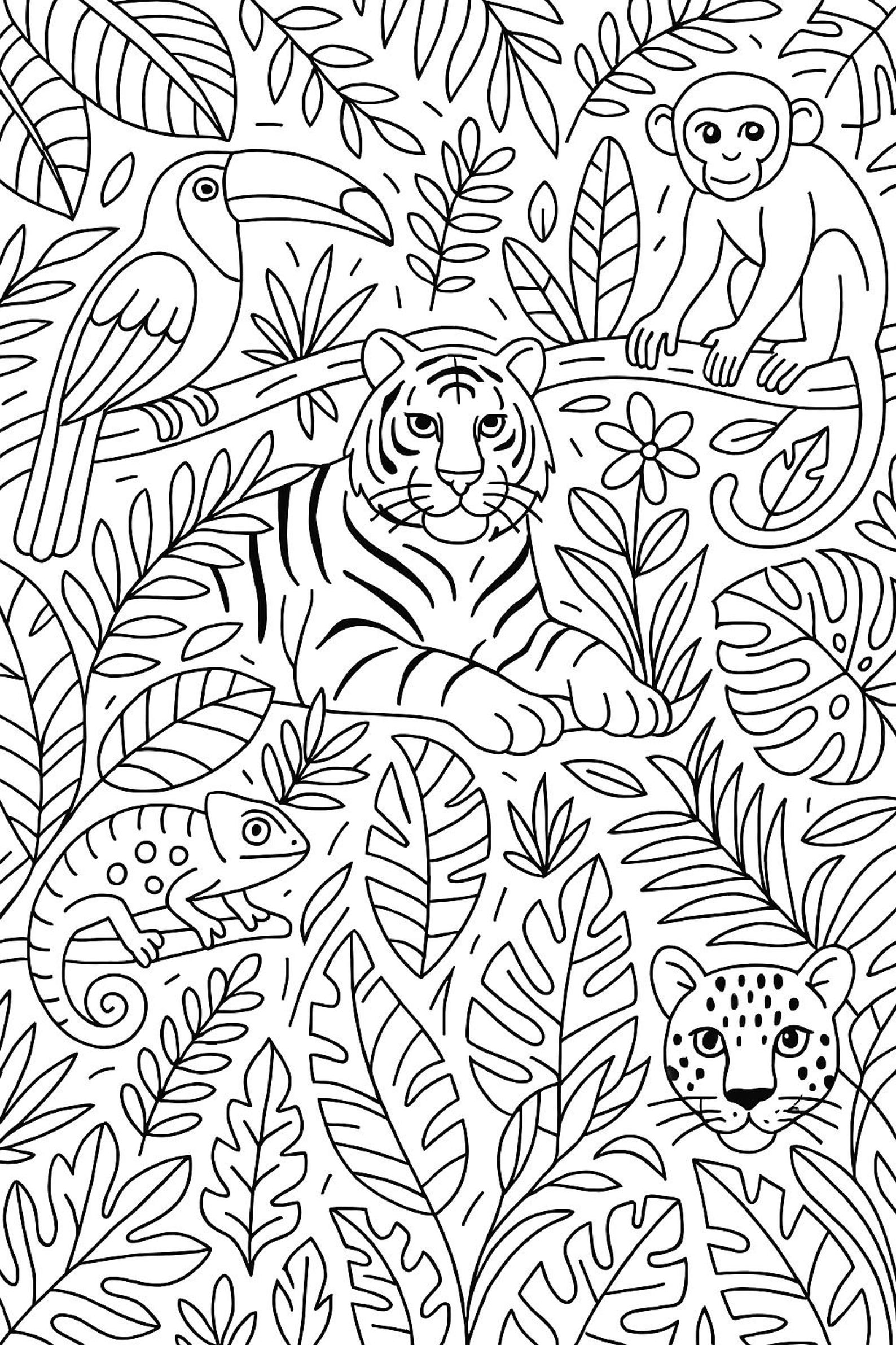 Jungle Coloring Pages for Kids – 5 Fun A4 Activity Printable Sheets ...