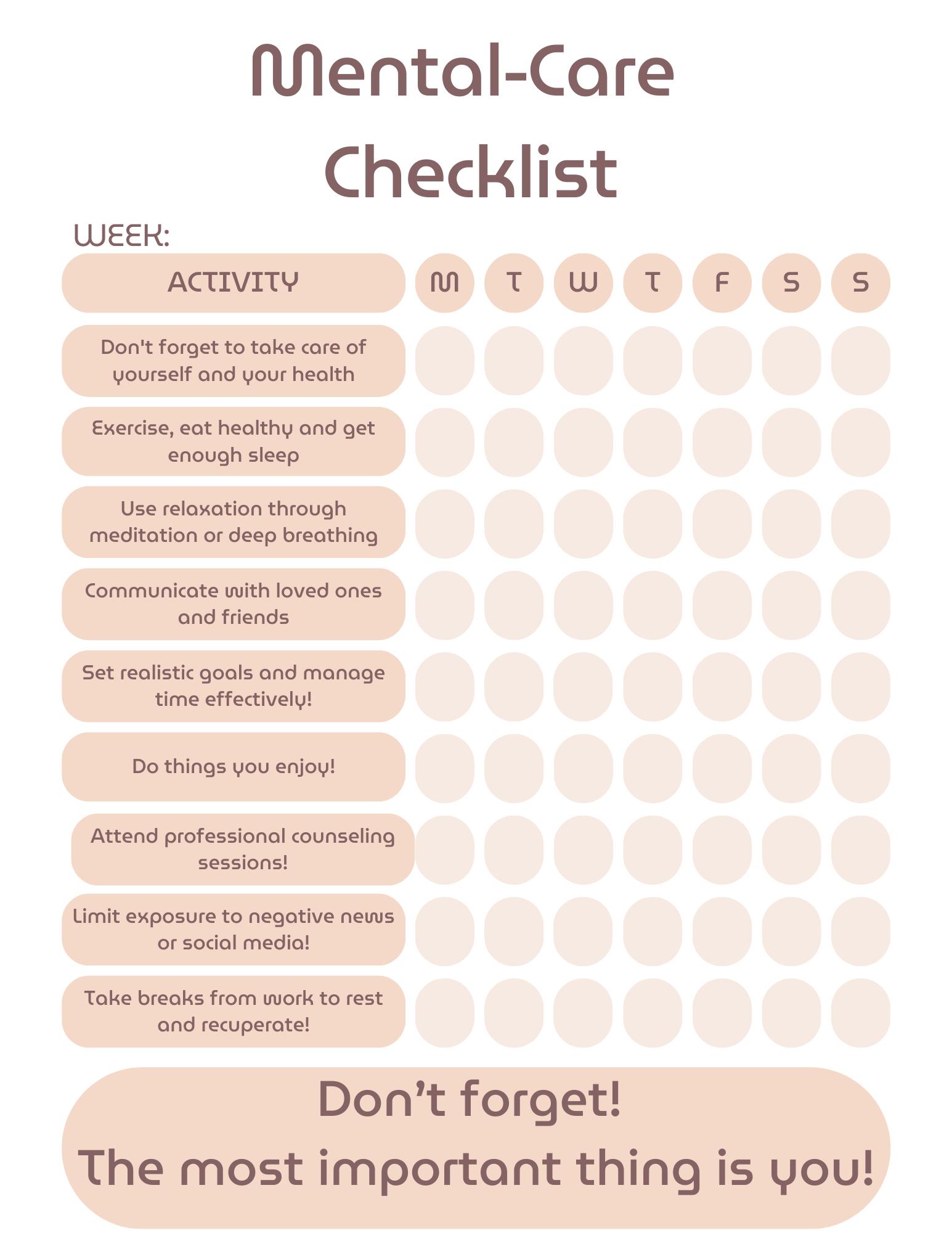 Mental Health and Self-care Checklist. Digital & Printable Planner ...
