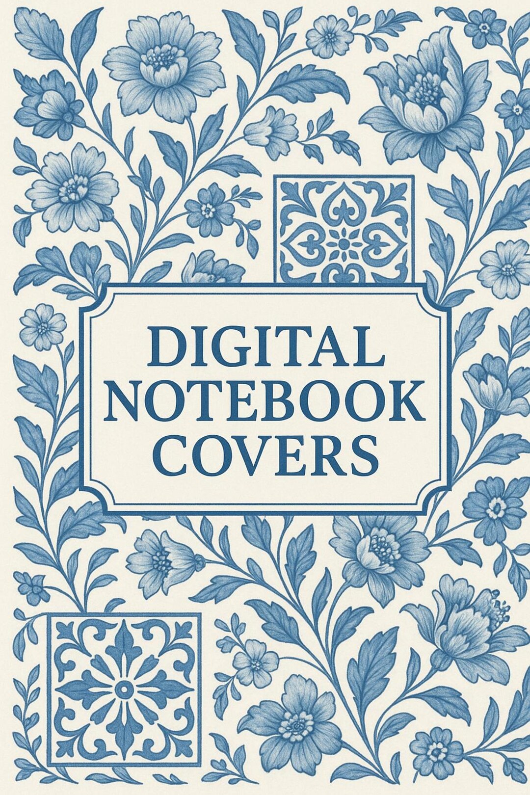 Elegant Digital Book Covers. Floral, Vintage Blue, Ocean and Tile ...