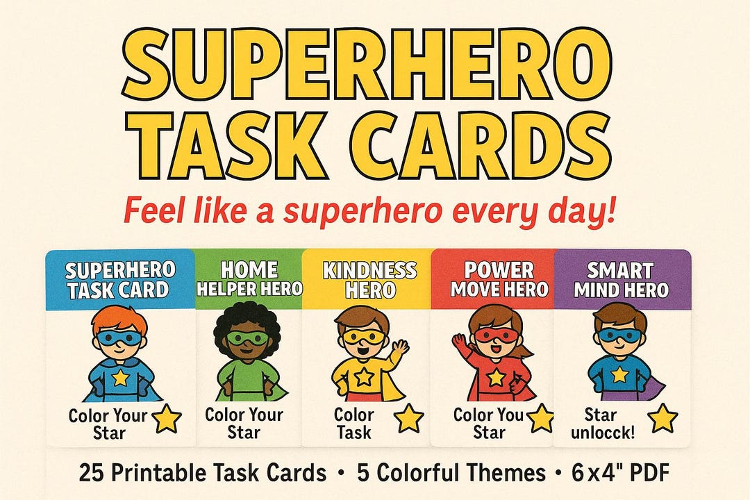 Superhero Reward Task Cards for Kids – 25 Printable Chore & Routine ...