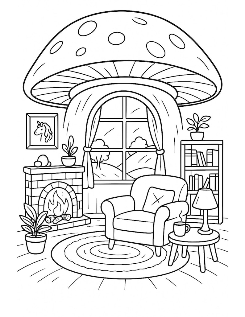 6 Cozy Mushroom House Coloring Pages for Adults & Kids | Printable ...