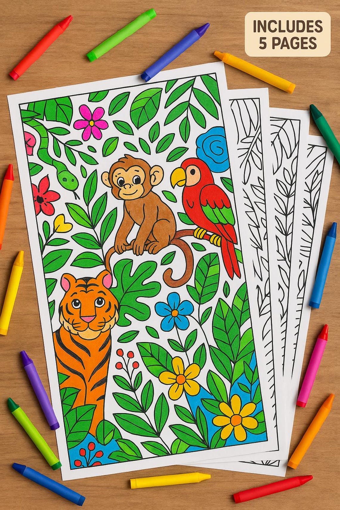 Jungle Coloring Pages for Kids – 5 Fun A4 Activity Printable Sheets ...