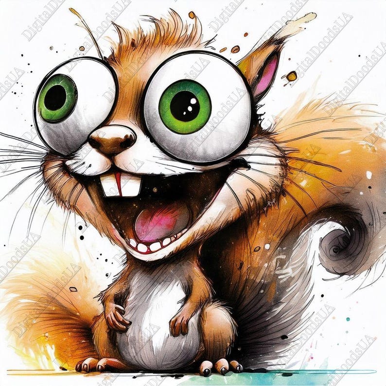 10 Crazy Squirrel – Funny Cartoon Clipart for Kids, JPG Illustrations for Sublimation, Printing ...