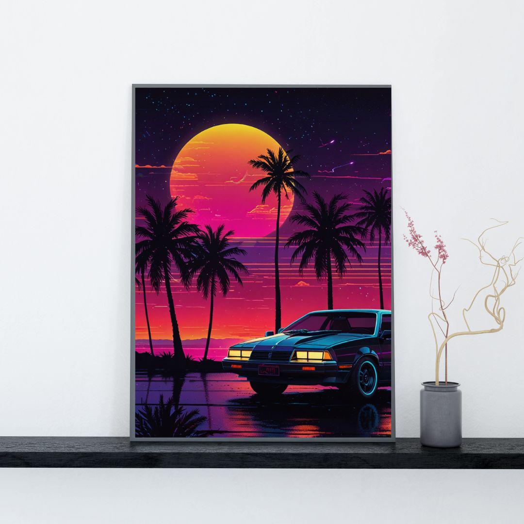 Neon 80s Sunset Landscape Digital Wall Art, Retro 80s Sunset Digital ...