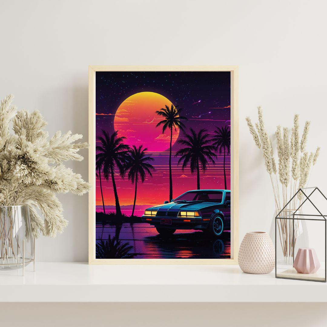 Neon 80s Sunset Landscape Digital Wall Art, Retro 80s Sunset Digital ...