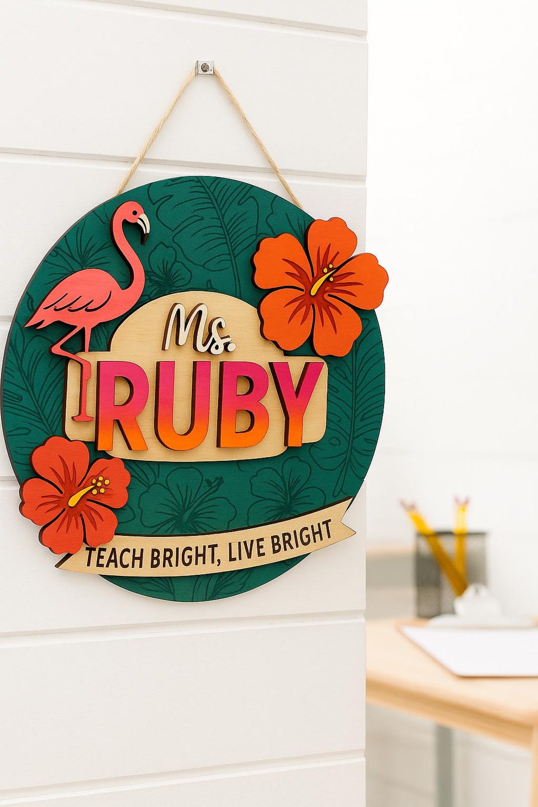 Personalized Flamingo Teacher Sign: Tropical Classroom Door Decor - Etsy