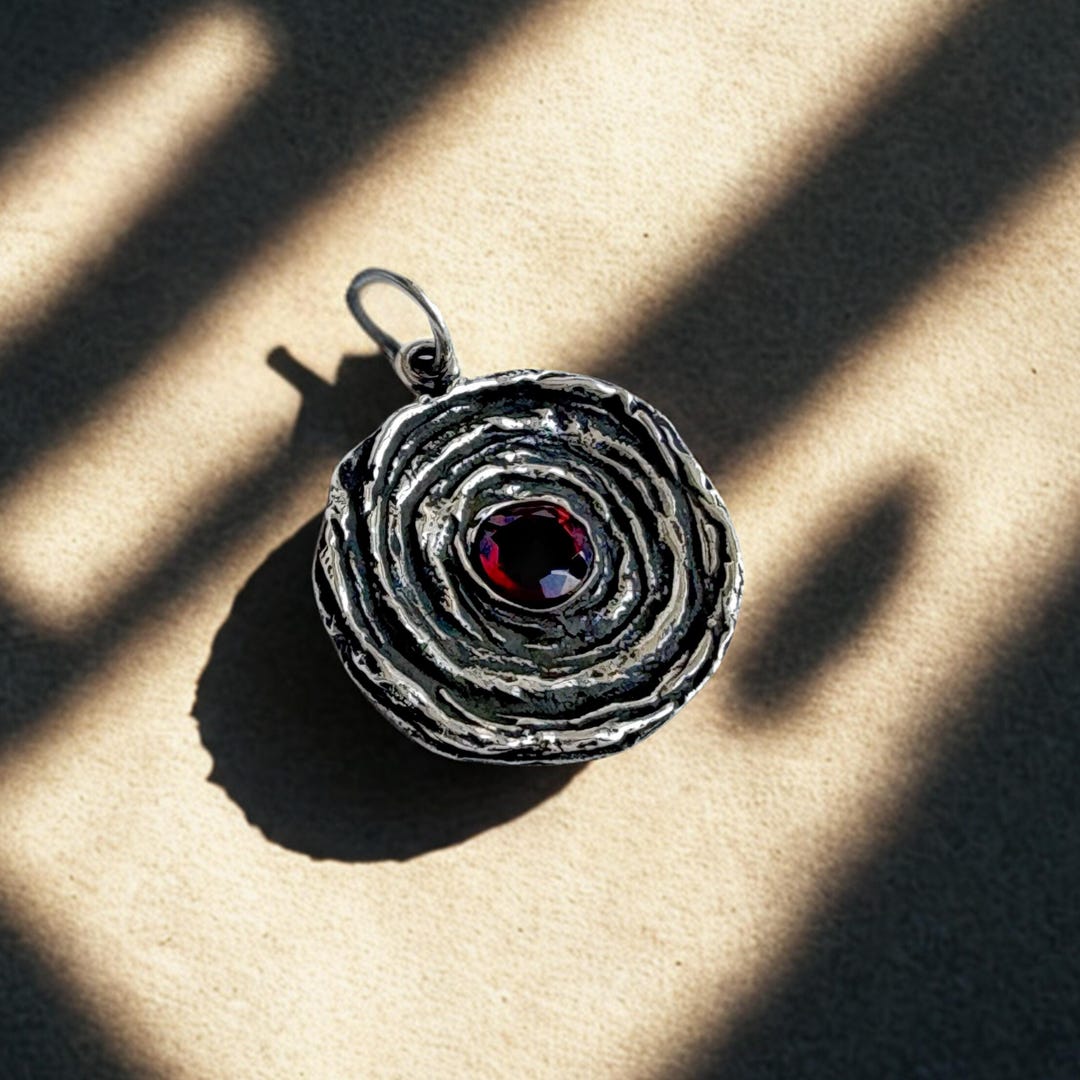 Men's Abyss Silver Textured Pendant L Rustic Oxidized Gemstone Necklace ...