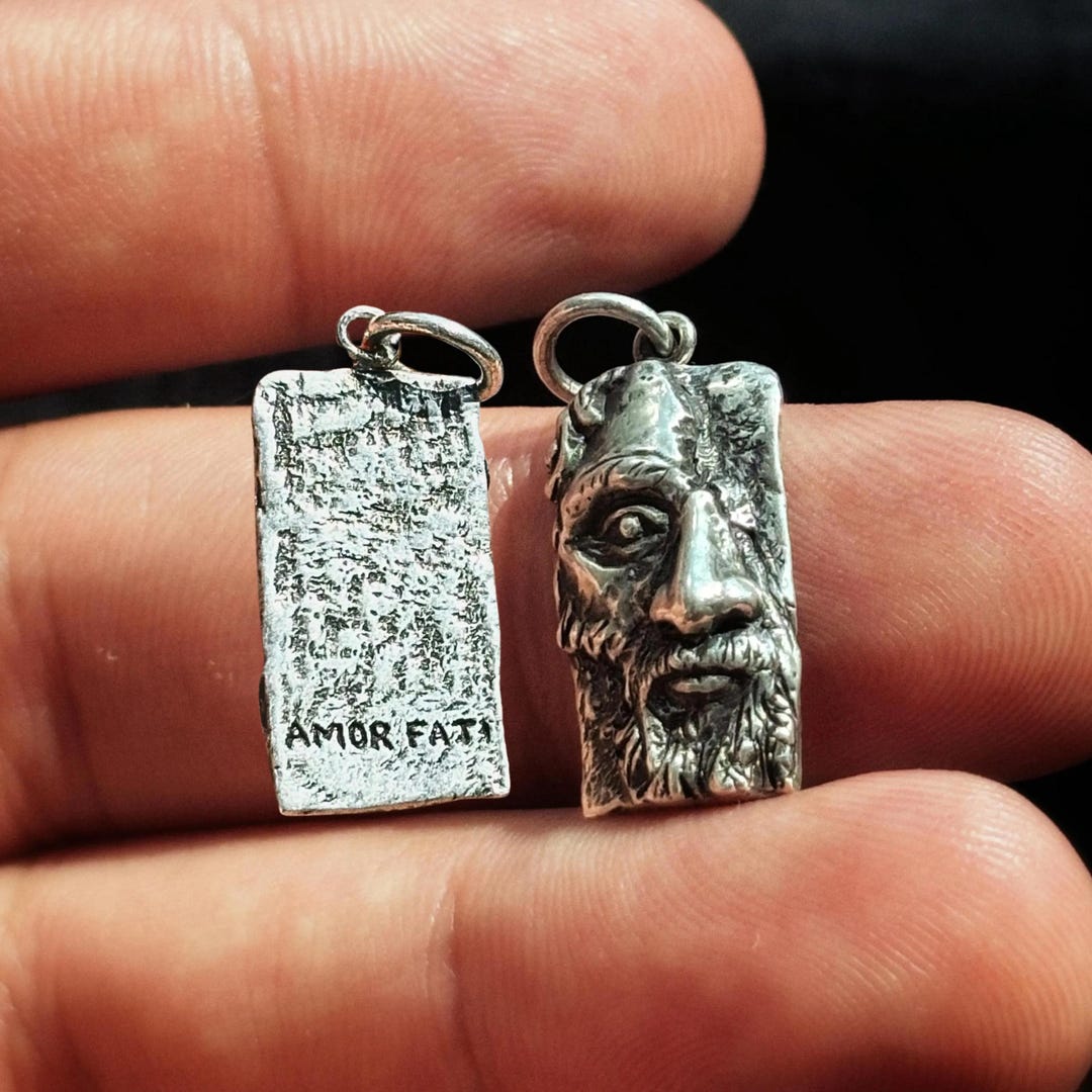 Marcus Aurelius Stoicism Silver Pendant, Amor Fati Engraved Quote Charm ...