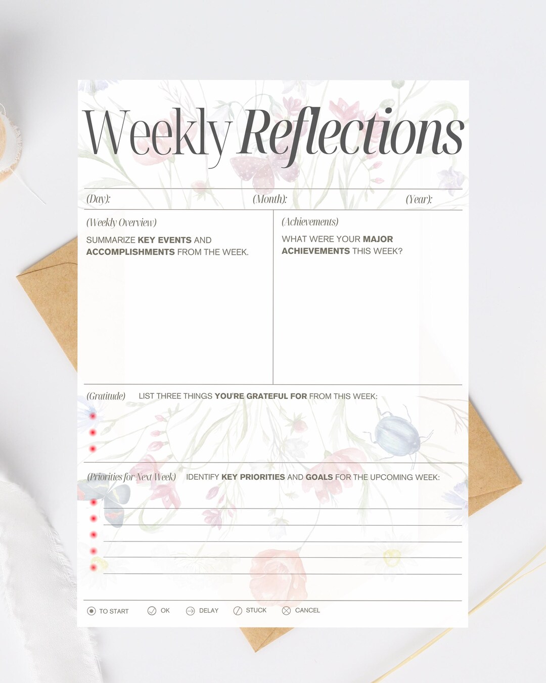 Floral Weekly Reflection Journal | Printable Self-care Planner (PDF) - Etsy