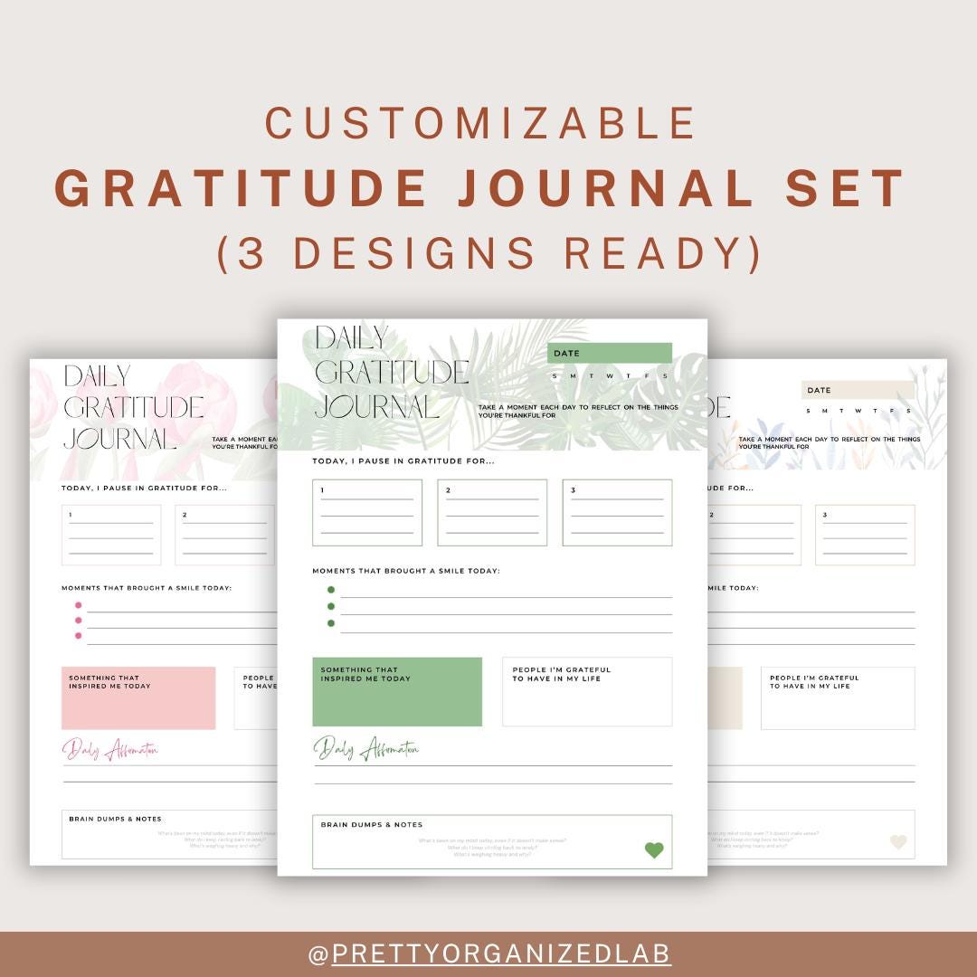 Customizable Gratitude Journal | Daily Reflection & Self-care ...
