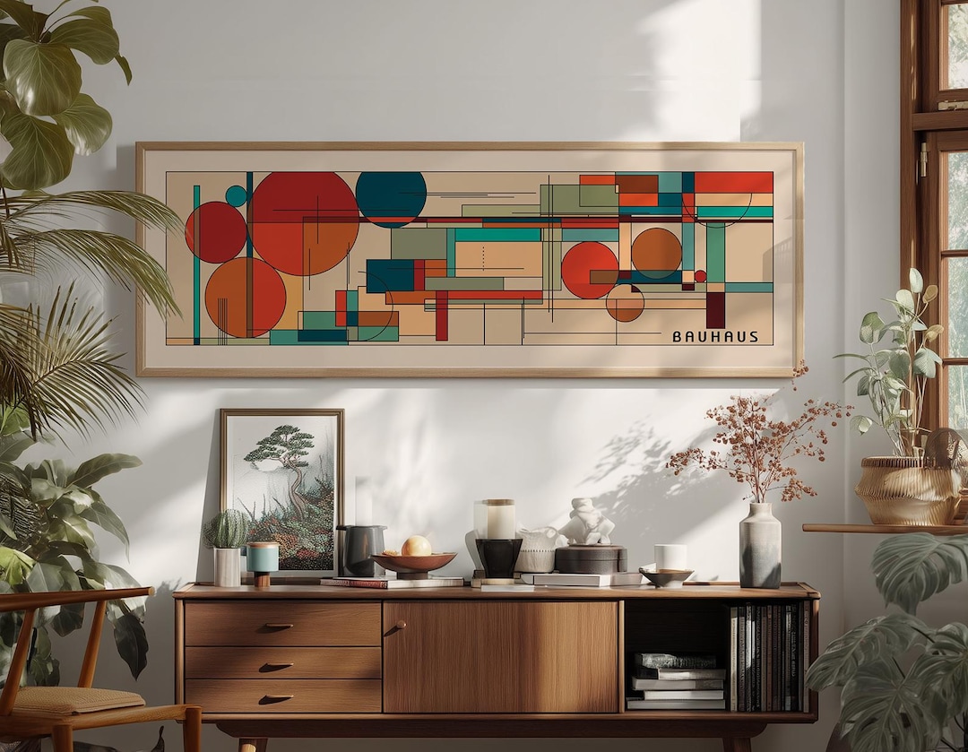 Long Horizontal Bauhaus Wall Art, Mid Century Geometric Retro Poster ...