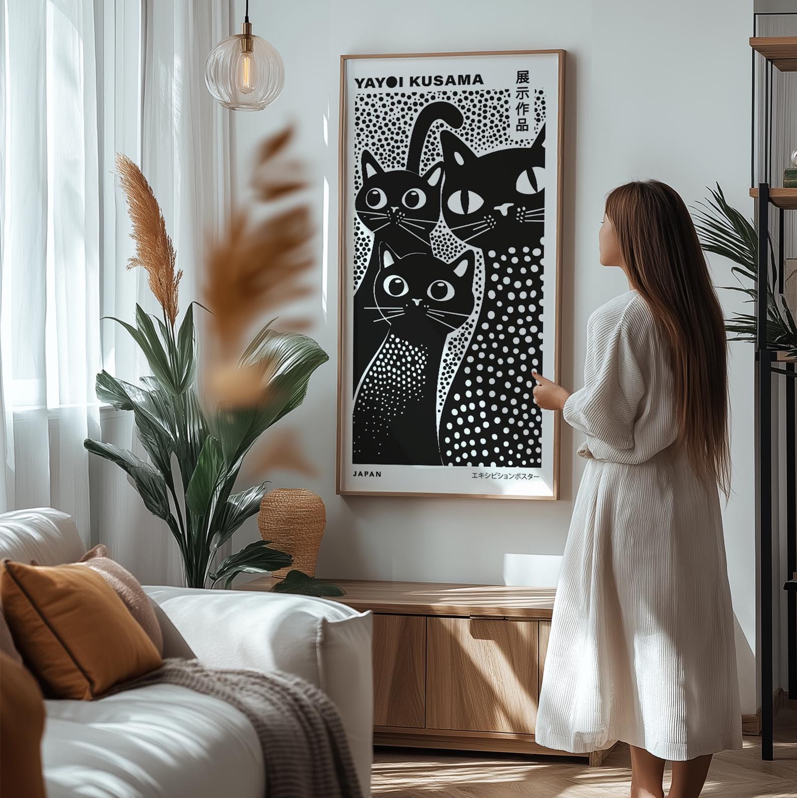 Yayoi Kusama Inspired Cat Art Print: Modern Japanese Decor - Etsy