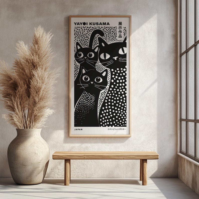 Yayoi Kusama Inspired Cat Art Print: Modern Japanese Decor - Etsy