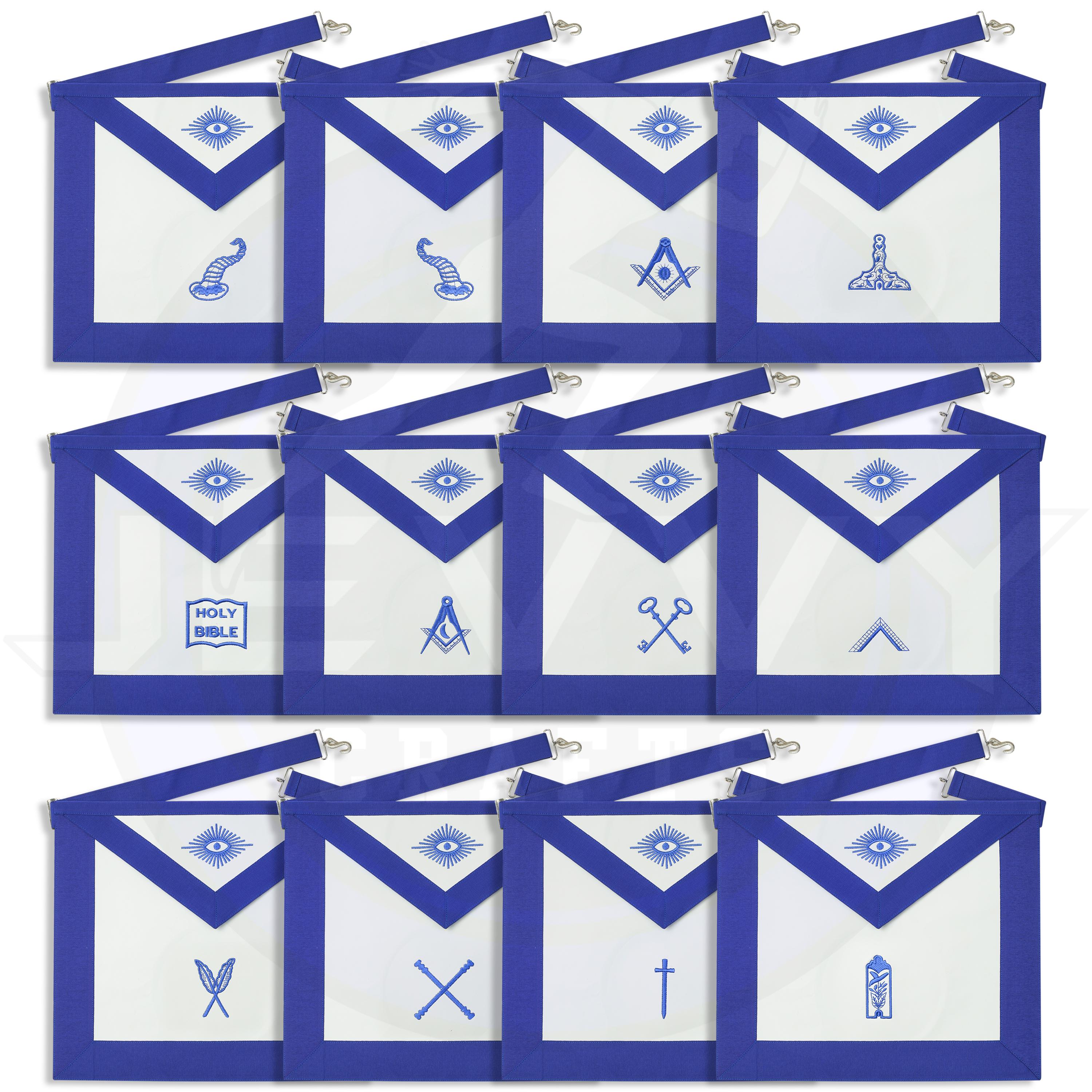 Masonic Blue Lodge Officer Regalia Set: 12 Aprons, Collars, Jewels ...