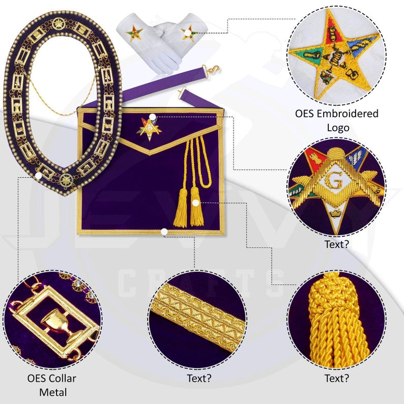 Handmade Masonic OES Apron Set: Velvet Regalia, Chain Collar ...