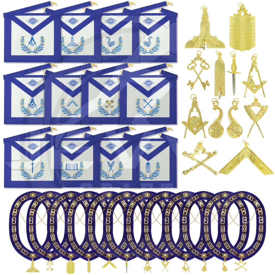 Masonic Blue Lodge Officer Regalia Set: Embroidered Aprons, Collars ...