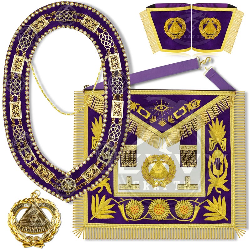 Freemason Deputy Grand Master Regalia Set – Lambskin Apron, Chain ...